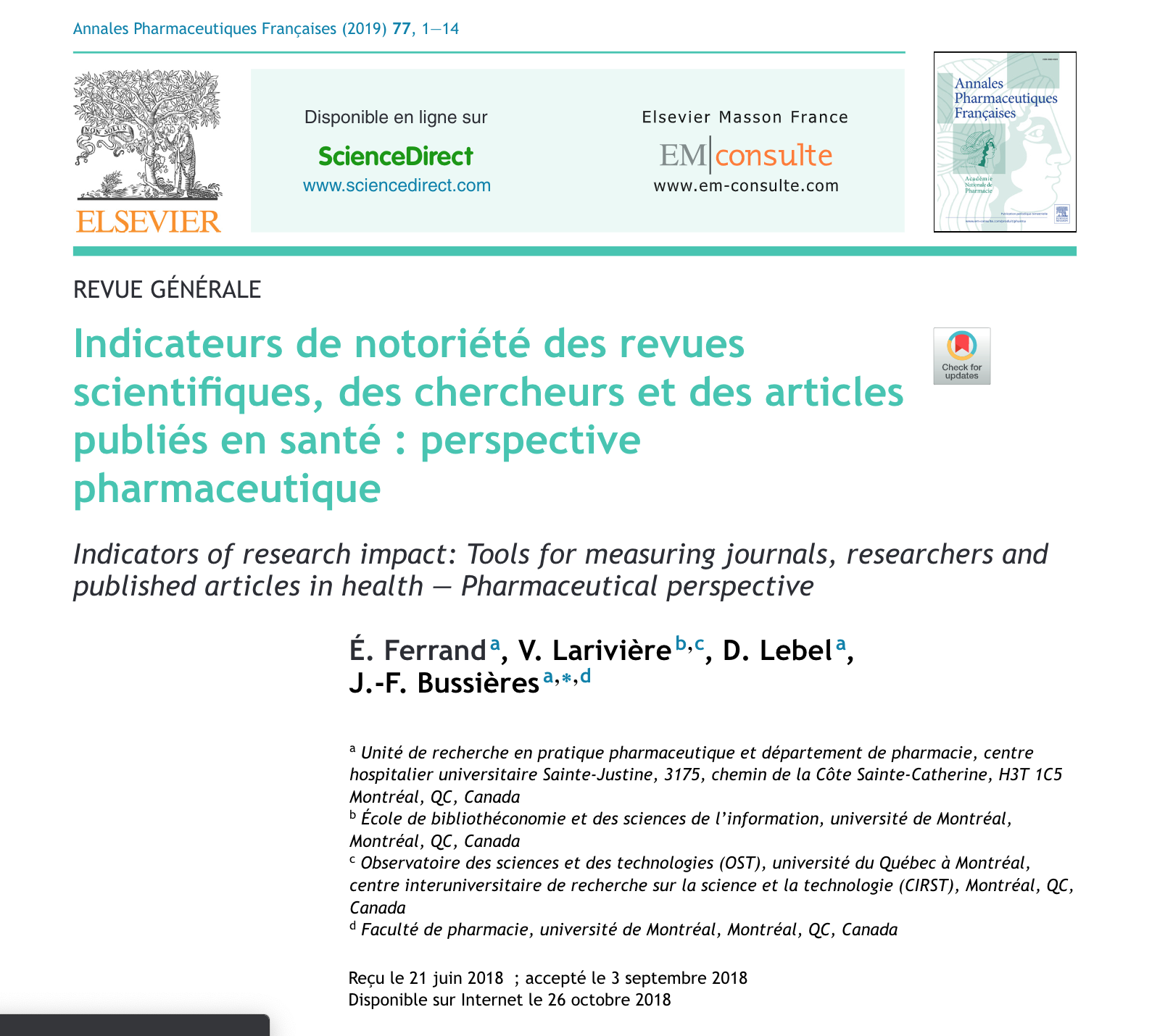 Déterminer la notoriété d'une publication scientifique : quels ...